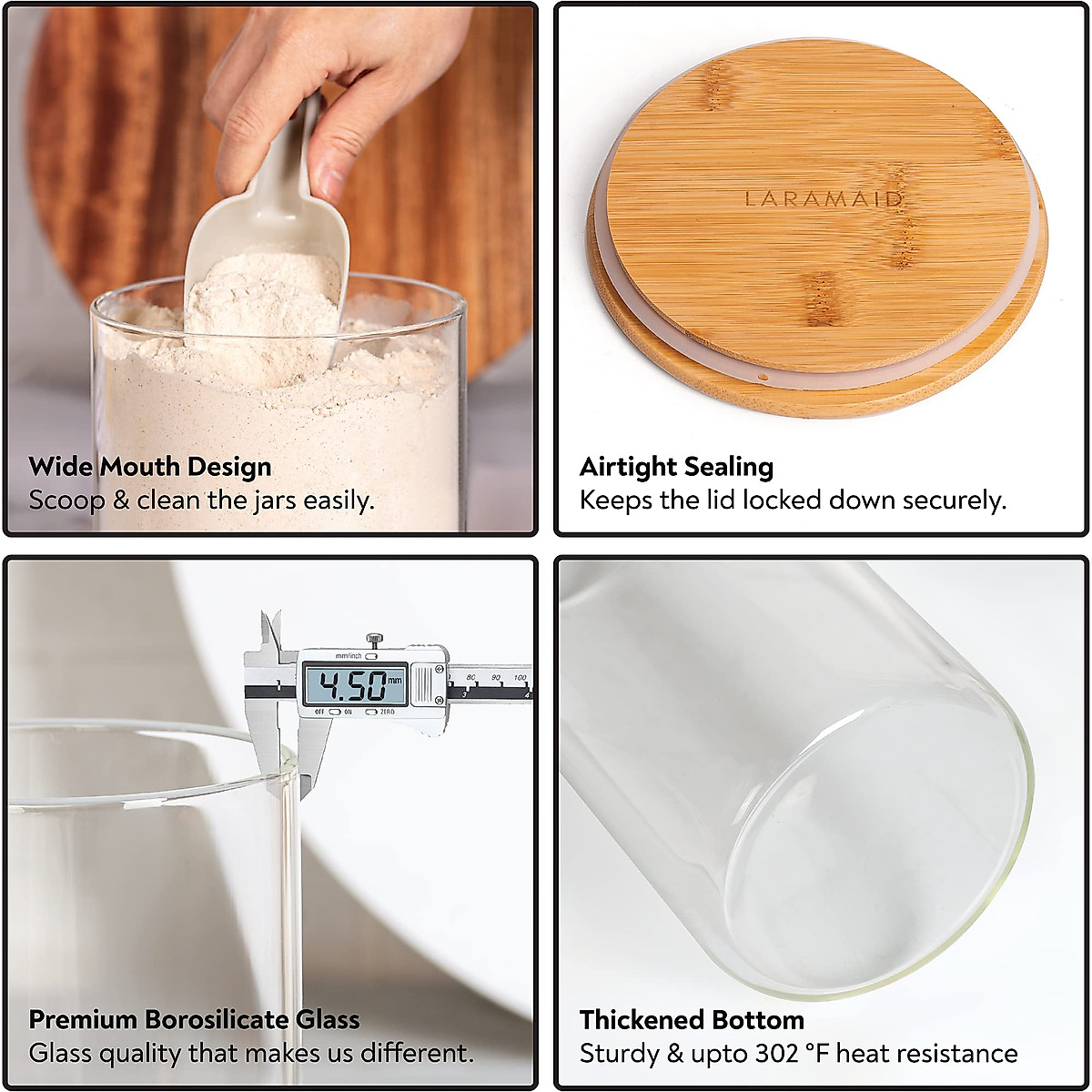 Laramaid 73oz 2Pack Glass Jar Canisters with Minimalist Labels, Round Pantry Jars with Bamboo Lids, Vinyl Customized Labels and White Pen, Food Storage Containers for Home, Kitchen and Pantry