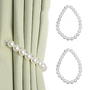 2Pcs Magnetic Pearl Curtain Buckle,Classics Pearl Magnetic Curtain Tiebacks,Rhinestone Magnetic Ball Straps Curtain Tiebacks Magnetic Clips Holdbacks Buckle Pearl White Style (25cm)