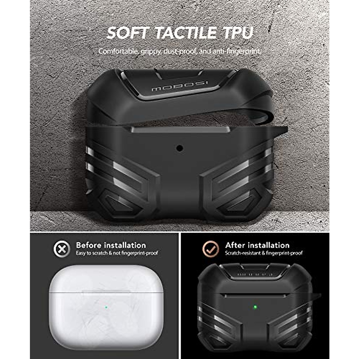 MOBOSI for AirPods Pro 2 Case 2022, Full-Body Shockproof AirPods Pro 2nd Generation Case with Keychain, Vanguard Armor Military Grade Hard Shell AirPod Pro 2 Case Cover for Men Women, Black