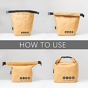 Funfmm Lunch Bag for Women/Men,Reusable Lunch Bag with Water-Resistant Tyvek Material,Insulated Lunch Bag,Lunch Box Containers,Bento Lunch Bag,Lunch Box for Women,Brown Bag