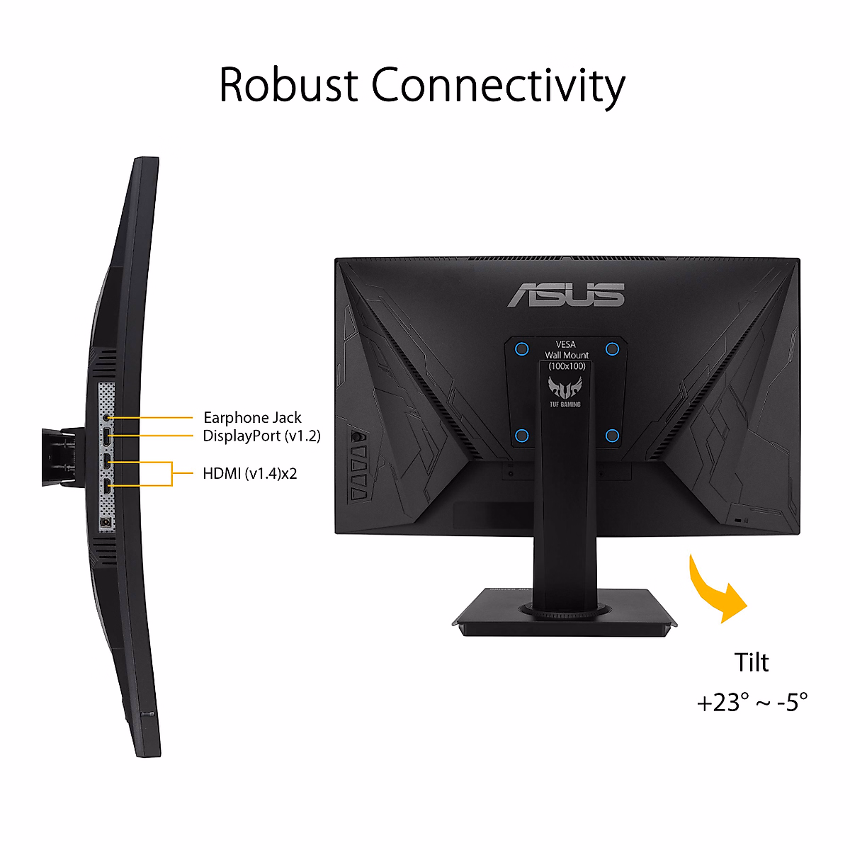 ASUS TUF Gaming VG24VQE 23.6” Curved Monitor, 1080P Full HD, 165Hz (Supports 144Hz), 1ms, Extreme Low Motion Blur, FreeSync Premium, Shadow Boost, Eye Care, DisplayPort HDMI (Renewed)