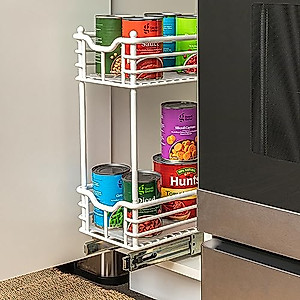 Household Essentials Glidez Multipurpose Paint-Finished Steel Pull-Out/Slide-Out Storage Organizer with Plastic Liner for Under Cabinet Use - 2-Tier Design - Fits Standard Size Cabinet or Shelf, White
