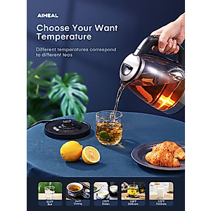 Electric Kettle, Aiheal Glass Kettle Temperature Control With 5 Colors LED Lights Variable, Keep Warm, Fast Boiling Electric Kettle, Stainless Steel Inner Lid & Bottom, 1.7L