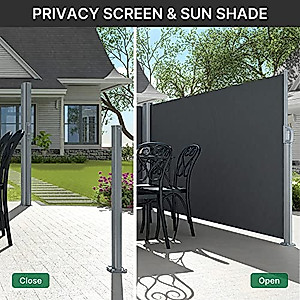 PATISOL 236"x71" Retractable Side Awning Full Aluminum Patio Outdoor Privacy Divider, Water & UV Resistant, Folding Sun Shade Privacy Wind Screen for Garden, Pools, Backyard, Balcony (Dark Grey)