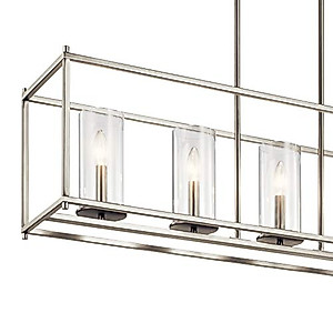 Kichler Crosby 41.25" Linear Chandelier In Brushed Nicke, 5-Light Modern Dining Room Chandelier with Clear Glass, (41.25" L x 25.75" H), 43995NI