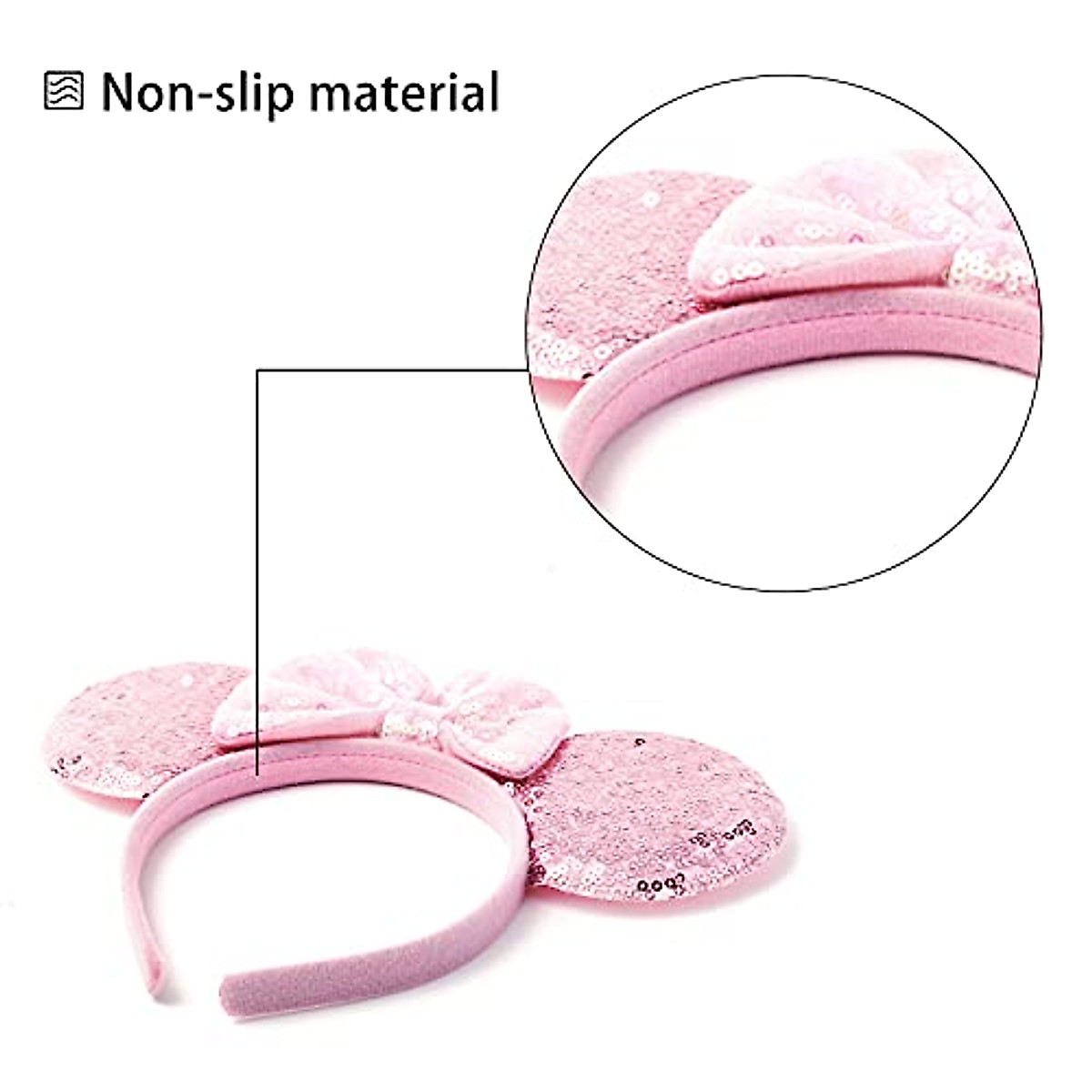ZYTJ 2 Pcs Mouse Ears Headbands,Shiny Bows Mouse Ears Headbands for Birthday Parties, Themed Events, A Perfect Addition to Your Trip Essentials and Accessories for Women allpink
