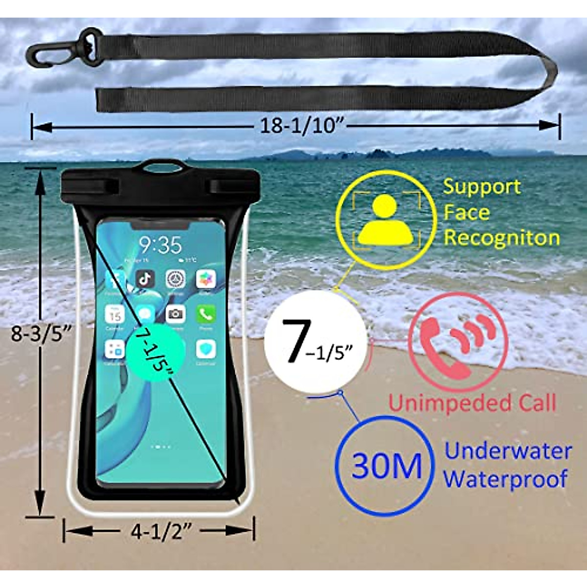 NIUTRIP Universal Waterproof Phone Case, Cellphone Pouch, IPX8 Floatble Dry Bag Compatible for iPhone 13 12 11 Pro Max XS Max XR X 8 7 6 SE S, Galaxy S22 Ultra S21 S20 S10, Up to 7.0", 2Pack