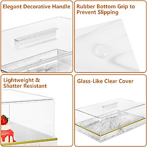 Acrylic Cake Tray with Lid, 15"x9"x4.7" Rectangle Cake Box, Dessert Holder Tray, Marble Cake Stand with Cover,Serving Tray with Lid for Party, Home and Kitchen,Veggie Tray, Fruit Bowl (White)