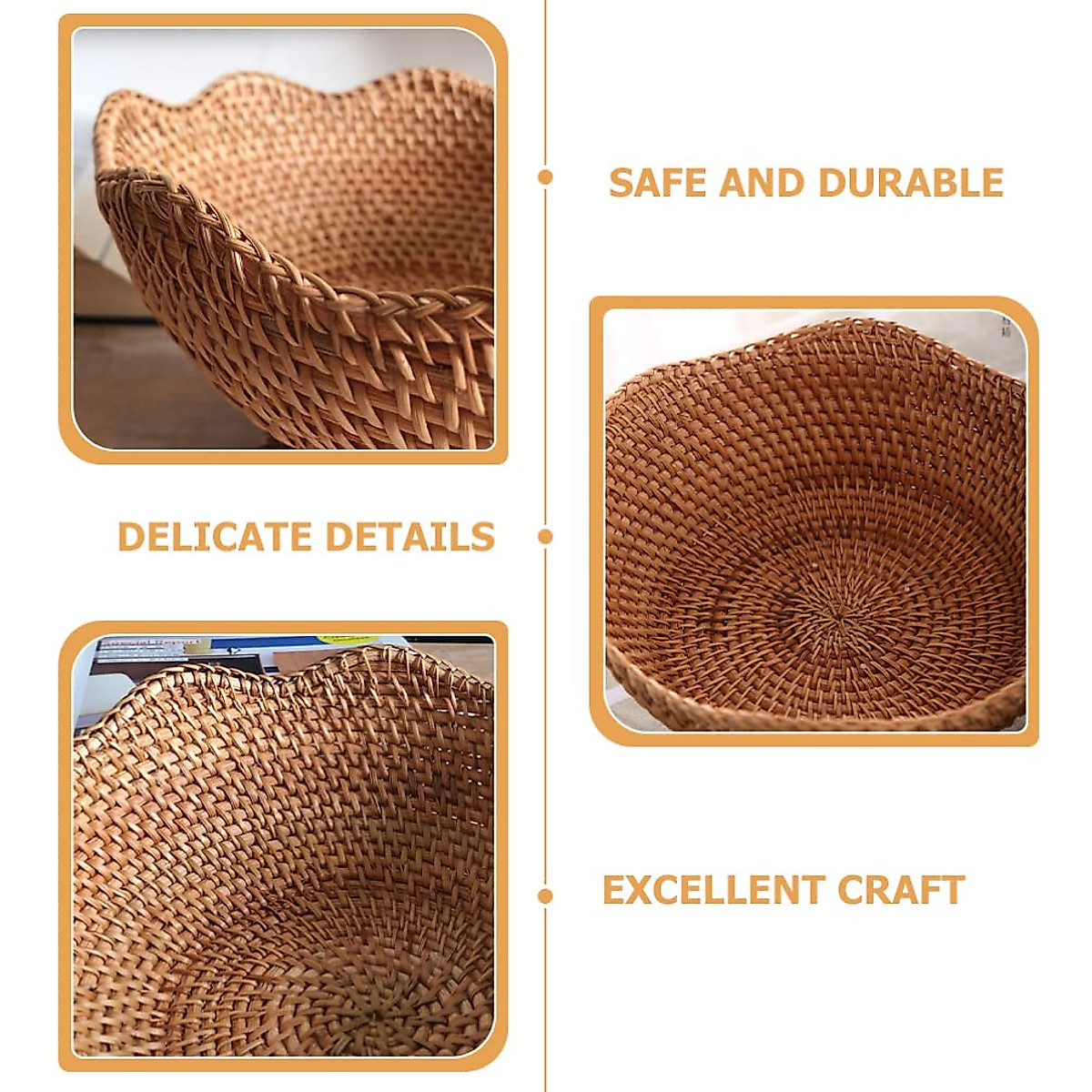 Zerodeko Rattan Fruit Bowl Bread Basket Woven Footed Bowl Round Pedestal Plate Dessert Display Platter Snack Serving Dish Tabletop Organizing Basket for Kitchen Counter