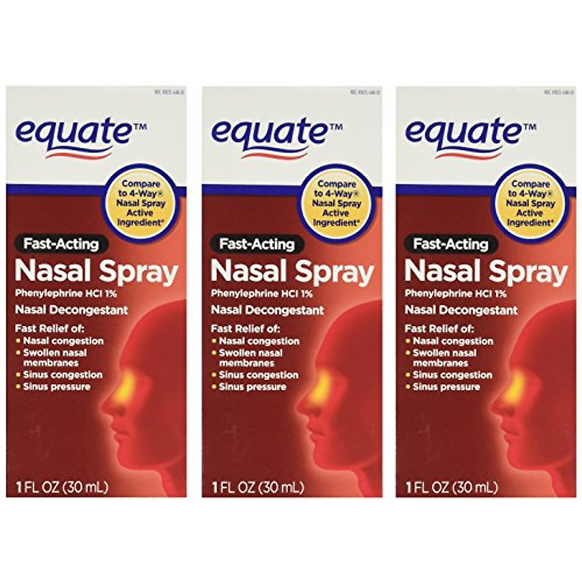 Equate 4-Way Nasal Spray 3-Pack Phenylephrine HCl - 1 fl oz each