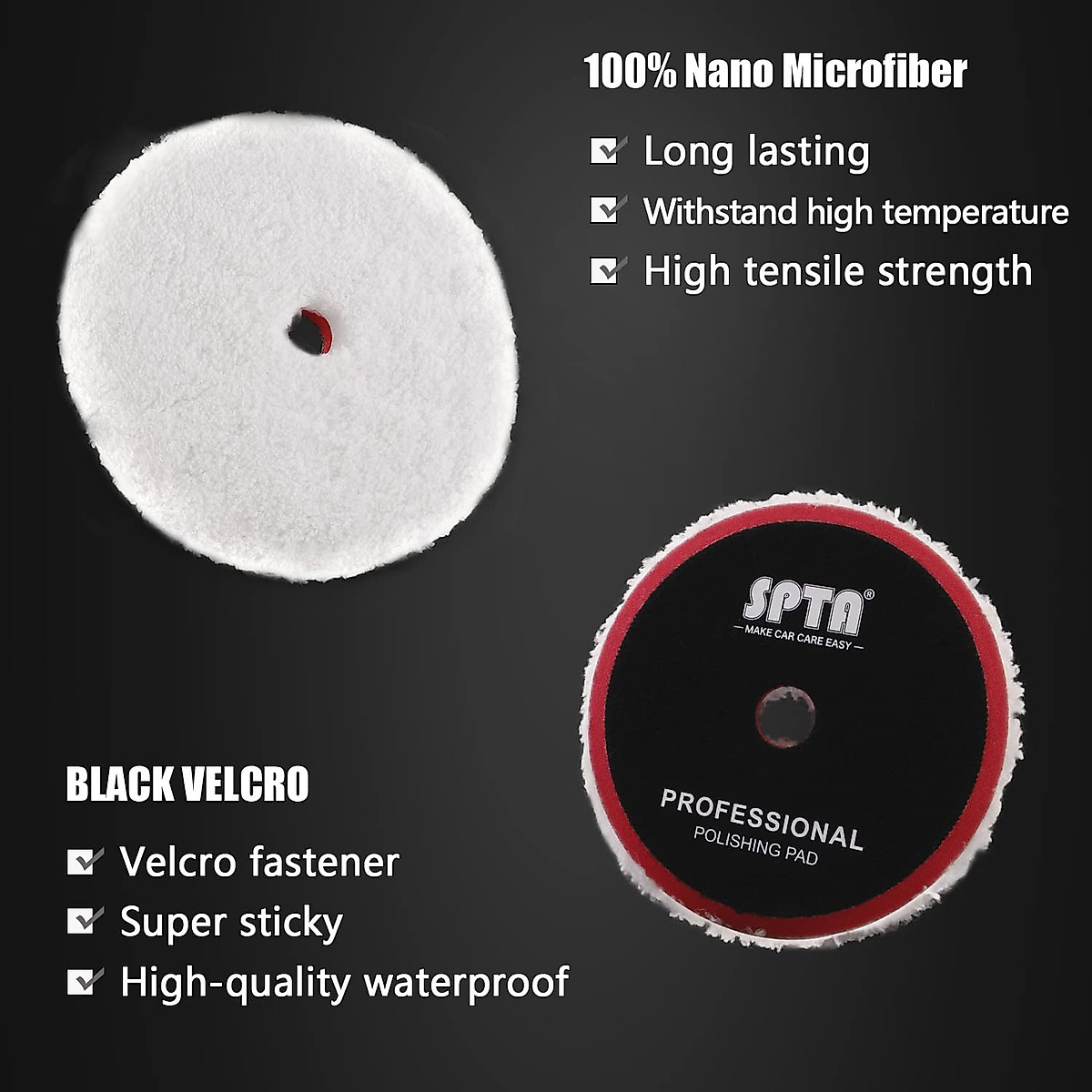 SPTA Polishing Pads, 5Pc 6 Inch 150mm Orbital Buffer Polisher Pads and 1Pc Microfiber Buffing Pads, Foam Polish Pad for Compounding, Polishing and Waxing, for 6''/150mm Backing Plate Car Polisher