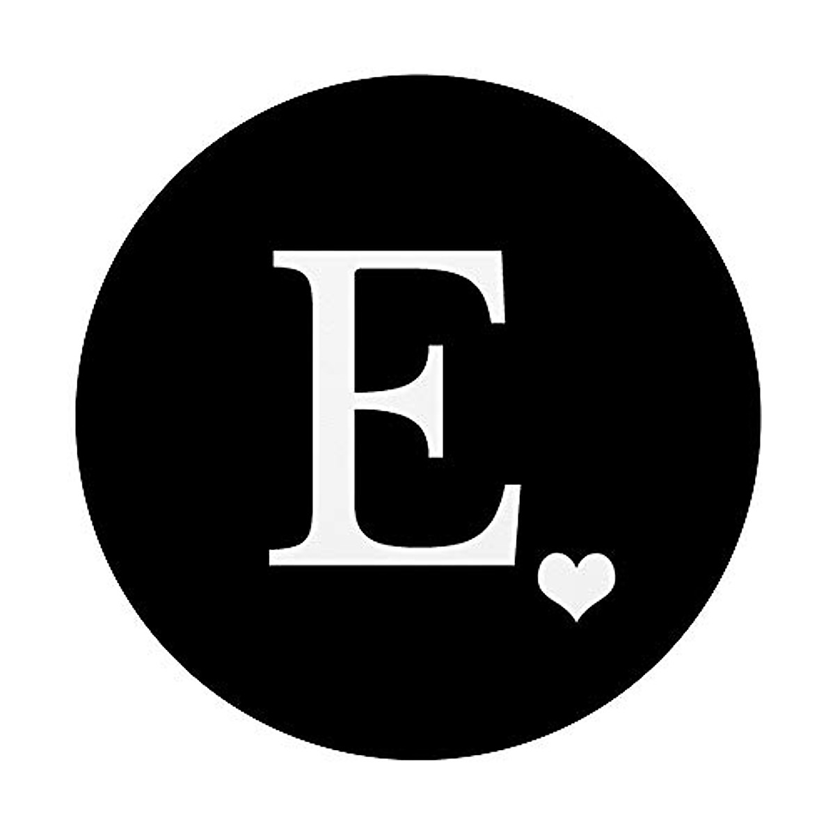 White Initial Letter E heart Monogram on Black PopSockets Swappable PopGrip