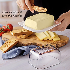 Crystalia Butter Dish with Lid, Large Plastic Butter Keeper with Glass Cover, Cute European Butter Stick Holder, Vintage Butter Tray for Countertop, Big Traditional Clear Glass Cream Cheese Dish