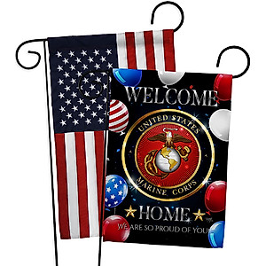 Breeze Decor Welcome Home Marine Garden Flag Pack Armed Forces Corps USMC Semper Fi United State American Military Veteran Retire Official Applique House Yard Gift Double-Sided, Made in USA