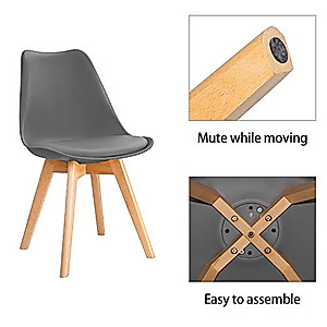 Furniwell Dining Chairs Mid Century Modern DSW Chair Upholstered Side Kitchen Chairs with Wood Leg and Soft Padded Cushion Shell Tulip Chairs for Kitchen, Dining, Bedroom, Living Room Set of 4 (Gray)