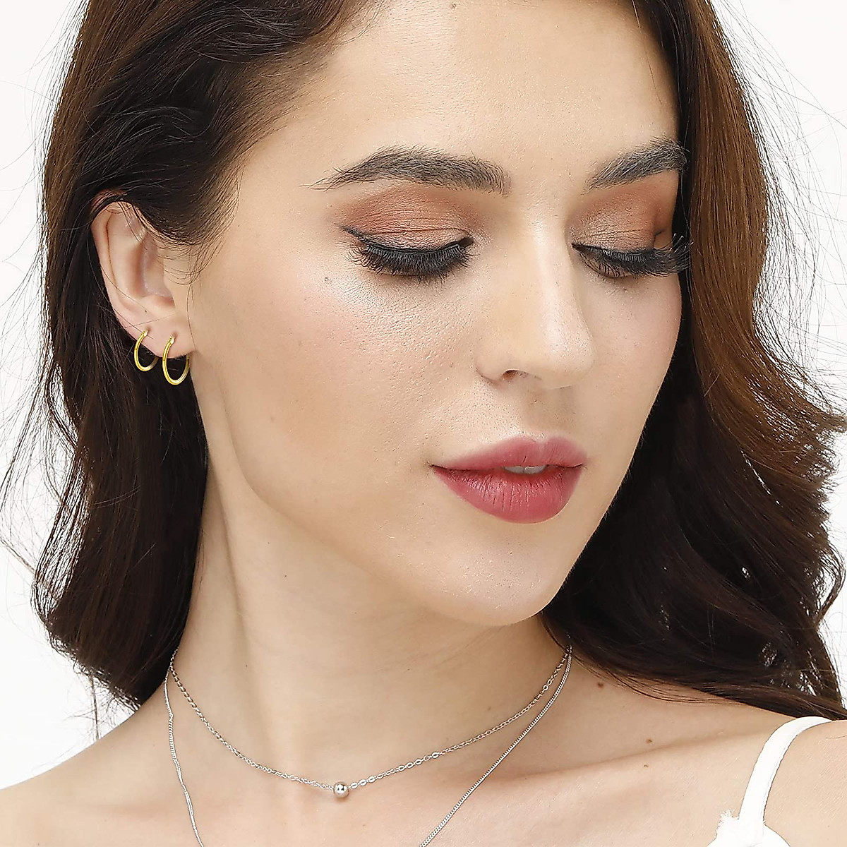 14K Gold Plated Hoop Earrings - 3 Pairs Sterling Silver Small Hoops| Gold Hoop Earrings Sets for Women Men (13mm 15mm 20mm)