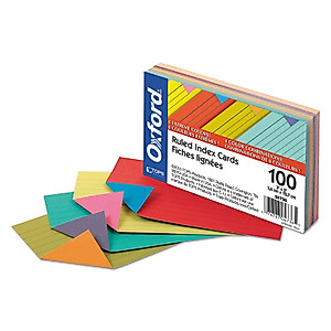Oxford Extreme Index Cards, 3 x 5 Inches, Assorted Colors, 100 per pack (04736)