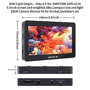 ANDYCINE A6 Plus 5.5 Inch Touch Screen Camera Field Monitor 1920x1080 resolution accept the 4K HDMI Signal Support 3D Lut，Waveform，Camera Focus Monitor With Battery,Carry Case,Sunshade
