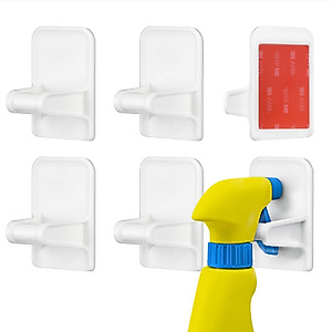 [6 Pack] Wall Mount Spray Bottle Holder to Create Storage Space - Easy to Install Spray Bottle Hanger - Strong Hold Spray Bottle Holder Wall Mount to a Variety of Surfaces - Spray Bottle Wall Holder