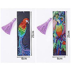 Parrot Diamond Painting Bookmark - pigpigboss 2 Sets Bookmark Diamond Painting Kit Bookmark Diamond Painting with Tassel Parrot Diamond Dots Arts Crafts Kit Bookmark for Adult Kids (21 x 6 cm)