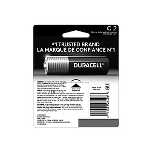 Duracell Coppertop C Batteries, 2 Count Pack, C Battery with Long-lasting Power, All-Purpose Alkaline C Battery for Household and Office Devices