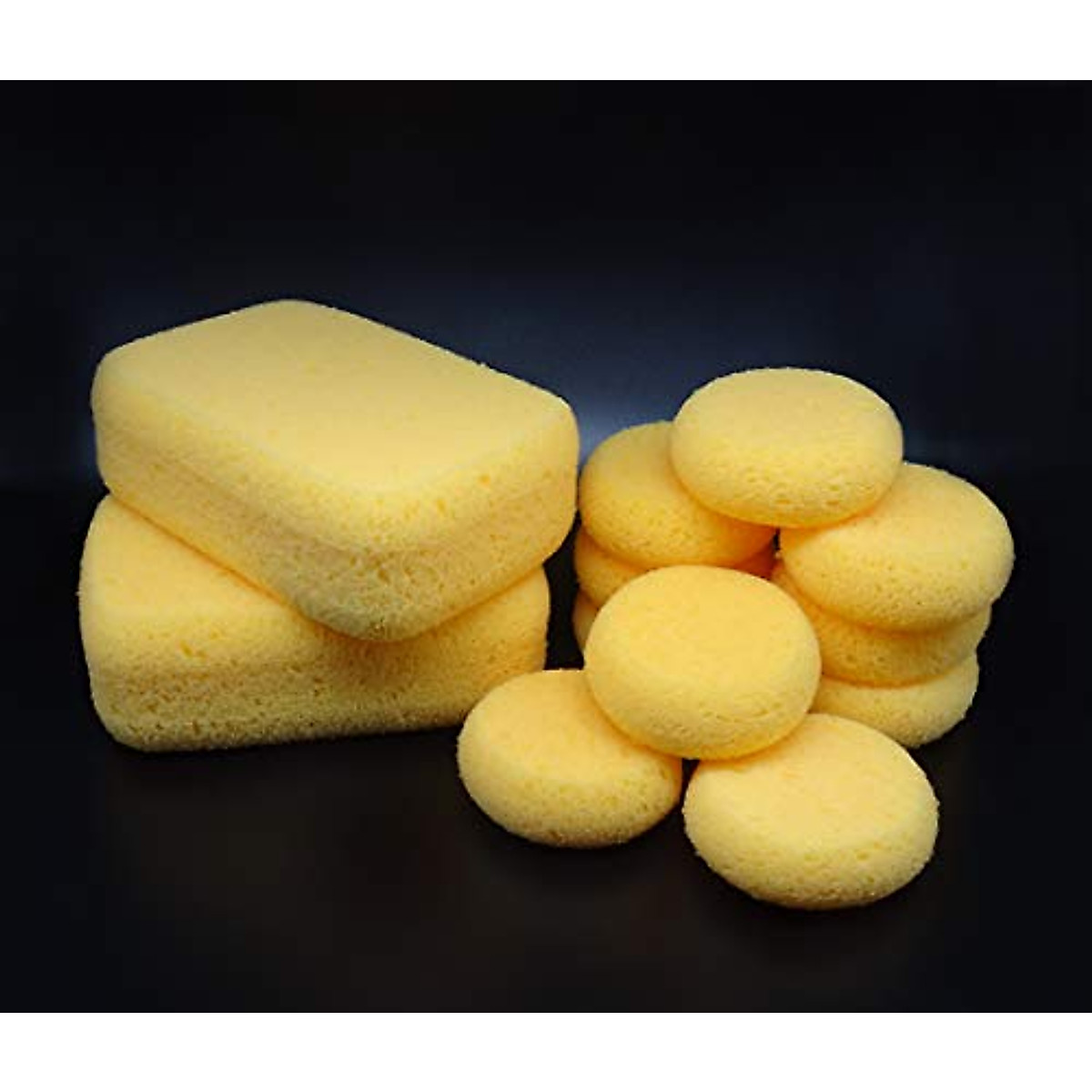 Premium Synthetic Horse Tack Sponges: 12pc Value Pack (10 Round 2.8" x1", 2 Large 6"x4"x2") with Cotton Bag, for Saddles, Bridles, Boots and Leather Care by Equus Constantia