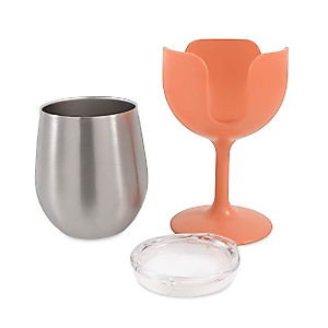 Camco Life is Better at The Campsite Wine Tumbler | Heavy Duty Double Wall Vacuum Insulation | Crafted of 18/8 Stainless Steel | Features Removable Navy & Peach Stems | 2-Pk, 8-oz/Each (51917)