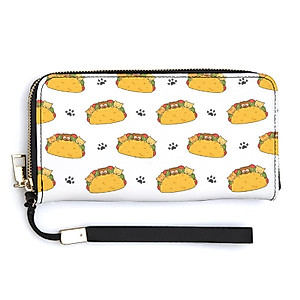 Cute Cats Tacos Women’s Long Wallet PU Clutch Purse with Wristlet Strap Zipper Mini Handbag