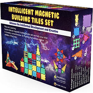 Desire Deluxe Magnetic Tiles Building Blocks Construction Toys for Boys & Girls 47pc – STEM Learning Educational, Kids Age 3 4 5 6 7 8 Year Old Gift
