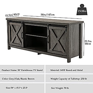 Vinctik 6&Fox 58In Farmhouse Entertainment Center,Rustic TV Stand for up to 65 inch TV with Wood Sliding Barn Door,Adjustable Storage Shelf,Media TV Table