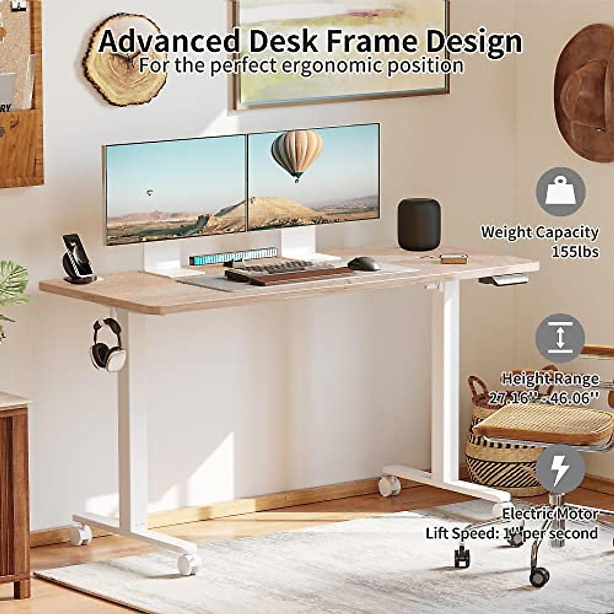 BANTI B-DJ-55MP Standing Desk, 55 inch, Maple