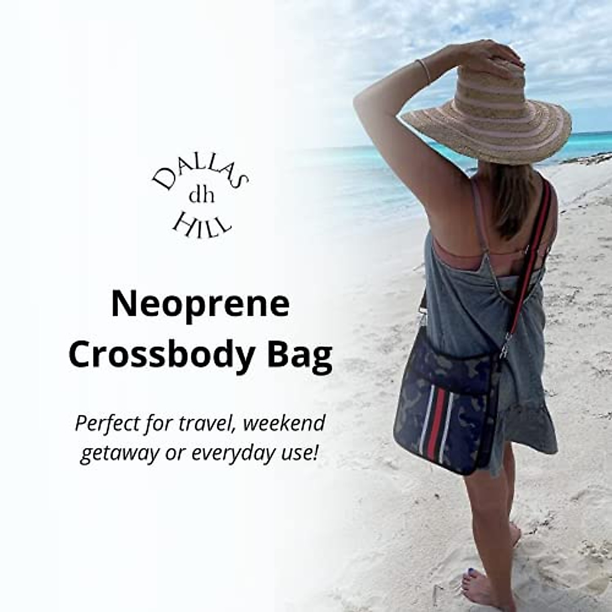 Dallas Hill Designs Crossbody Messenger Neoprene Purse for Women | Ladies Handbag | Adjustable and Detachable Shoulder Strap