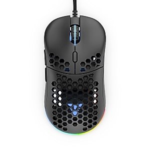 Rukario Ronin X PC Gaming Mouse (Shadow Black, Wired) - Ultra Lightweight Symmetrical Honeycomb Shell | RGB Led | PTFE Glides | Pixart 3360 Sensor | 6 Buttons | Weight 63G | Adjustable Settings