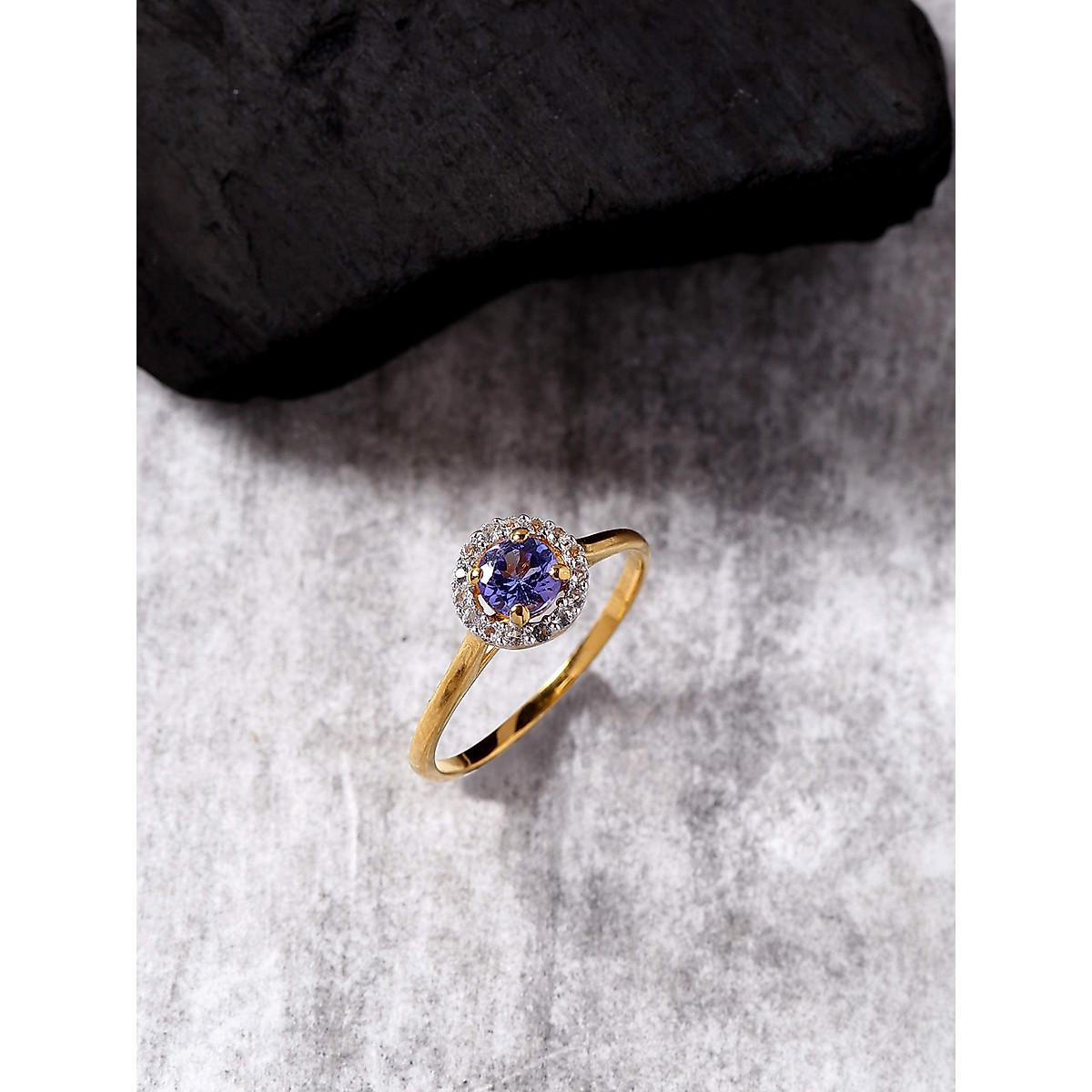 YoTreasure 18kt Gold Over Silver Tanzanite and White Topaz Women's Engagement Ring