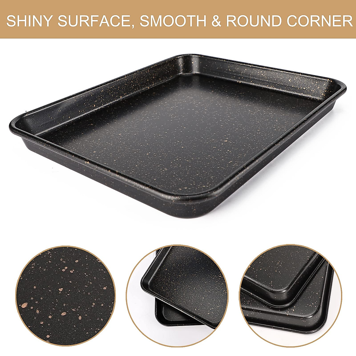 Suice Small Cookie Sheet 11 x 9 x 1 Inch, Nonstick Toaster Oven Pan Set of 2, Heavy Duty Carbon Steel Mini Baking Pan Toaster Tray for Bakery, Cookie, Biscuit, Cake, Bread, Pizza - Special Pattern