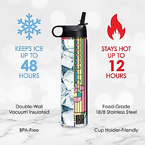 RainCaper 18/8 Stainless Steel Insulated Water Tumbler with Straw | 24oz, BPA-Free, Double Wall for Hot & Cold | Travel-Friendly, Cup Holder Ready (Frank Lloyd Wright Saguaro Forms)