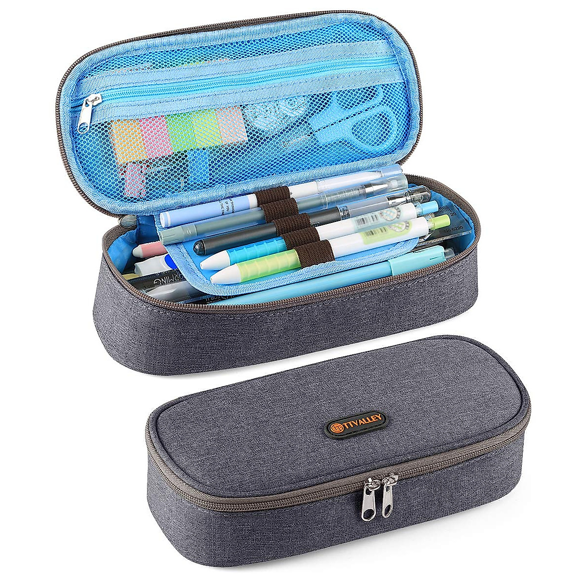 TTVALLEY Pencil Case Pen Case Oxford Stationery Box for Desk Supplies Organization Grey