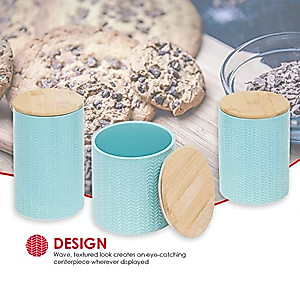 Home Basics Wave 3 Piece Ceramic Canister Set With Bamboo Tops, Turquoise
