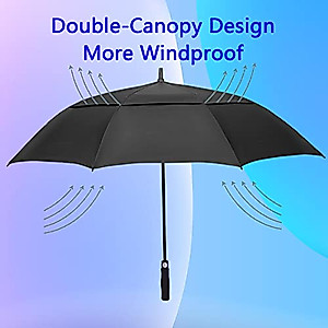 Goothdurs 62 Inches Golf Umbrella Automatic Open Windproof Waterproof Large Double Canopy Vented Rain Stick Umbrellas for Men Women