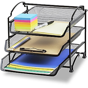 SimpleHouseware 3 Tier Stackable Desktop Document Letter Tray Organizer, Black