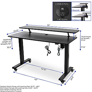 Stand Steady Tranzendesk Power | 55 Inch Electric Standing Desk with Built-In Charging | Height Adjustable Sit to Stand Desk | Electronic Standing Workstation with 1 AC Outlet & 2 USB Ports (55/Black)