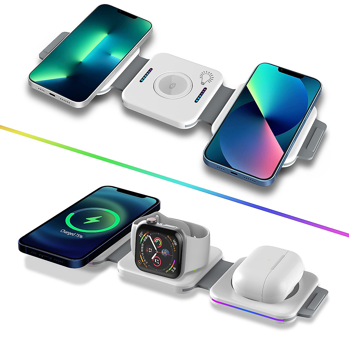 Magnetic Wireless Charger Foldable,15W Fast Mag-Safe Charger Compatible with iPhone 15/14/13/12/11/Pro/SE/XS/XR/X/8,3 in 1 Charging Pad Compatible with iWatch 8/7/6/SE/5/4/3/2,Airpods 2/3/Pro,Samsung