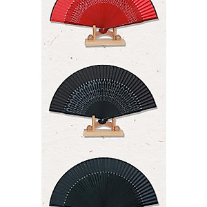 NA Chinese Wind Folding Fan Hanwear Vintage Fan Antique Women Dance Folding Summer Portable Easy Closure (All Black)