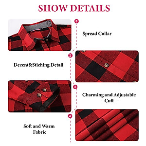 Esabel.C Flannel Shirts for Women Long Sleeve Button Down Plaid Fall Shirt Casual Work Tops,Red/Black,L