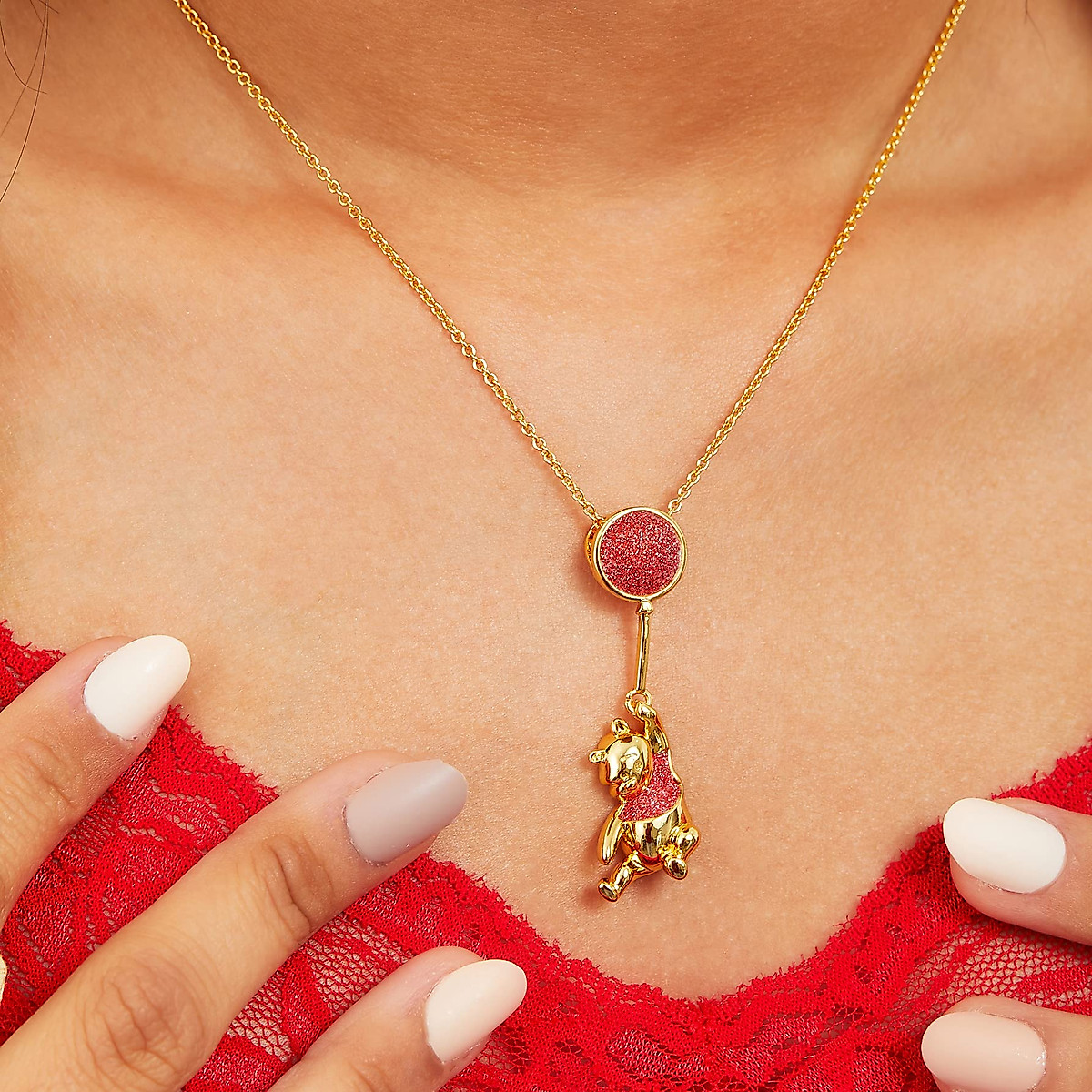 Disney Winnie The Pooh Necklace Official License 18" - 18k Gold Flash-Plated Necklace with Pooh Bear Pendant