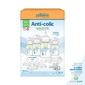 Dr. Brown's Anti-Colic Wide-Neck Feeding Set with Slow Flow Nipples, Travel Caps & Silicone Pacifier