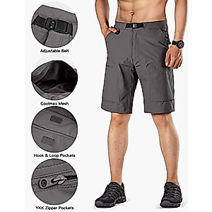 FREE SOLDIER Men's Lightweight Breathable Quick Dry Tactical Shorts Hiking Cargo Shorts Nylon Spandex（Gray 36Wx10L