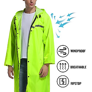 Mens Long Hooded Safety Rain Jacket Waterproof Emergency Raincoat Poncho(Green,XXL)