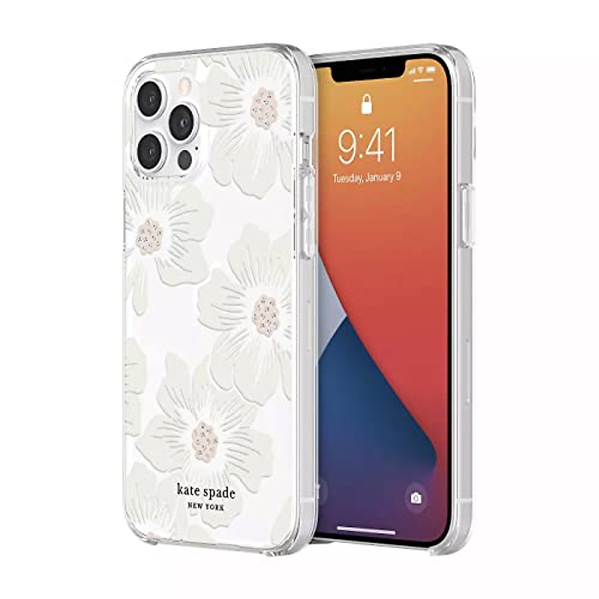 Kate Spade New York Protective Hardshell Case for iPhone 12 & iPhone 12 Pro - Hollyhock Floral Clear/Cream with Stones