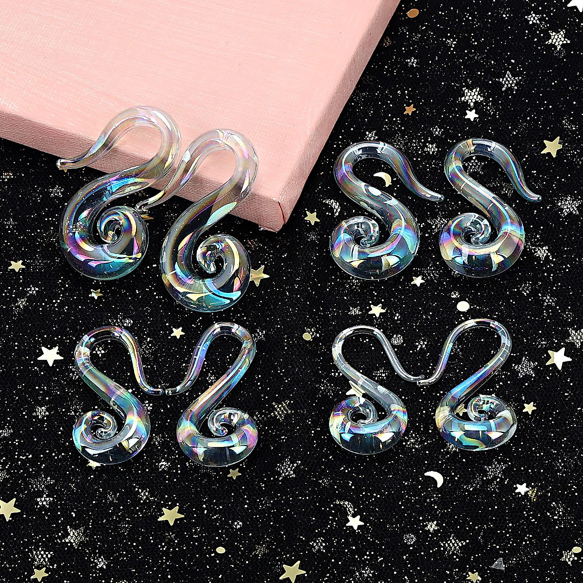 Stuppendux Seahorse Shape Ear Glass Spiral Tapers Plugs Tunnels Expander Hanger Gauges Earrings Stretching Body Piercings Jewelry Gauges 8g 3MM